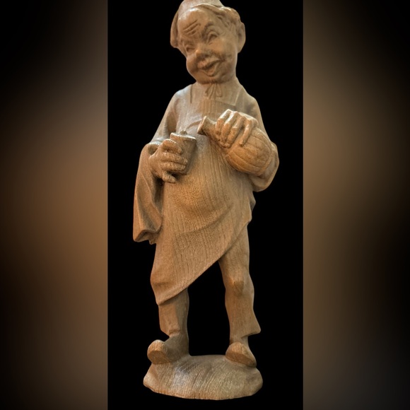 Art | 1 Wood Hand Carved Wine Drinking Monk Friar Abbot Figure Statue ...